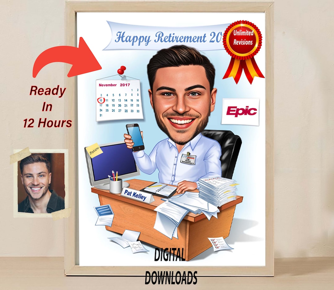 Retirement Caricature Portrait From Photo, Custom Digital Gift - Etsy