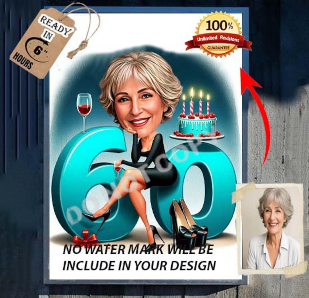 60th Birthday Caricature Female Cartoon Birthday Caricature Birthday ...