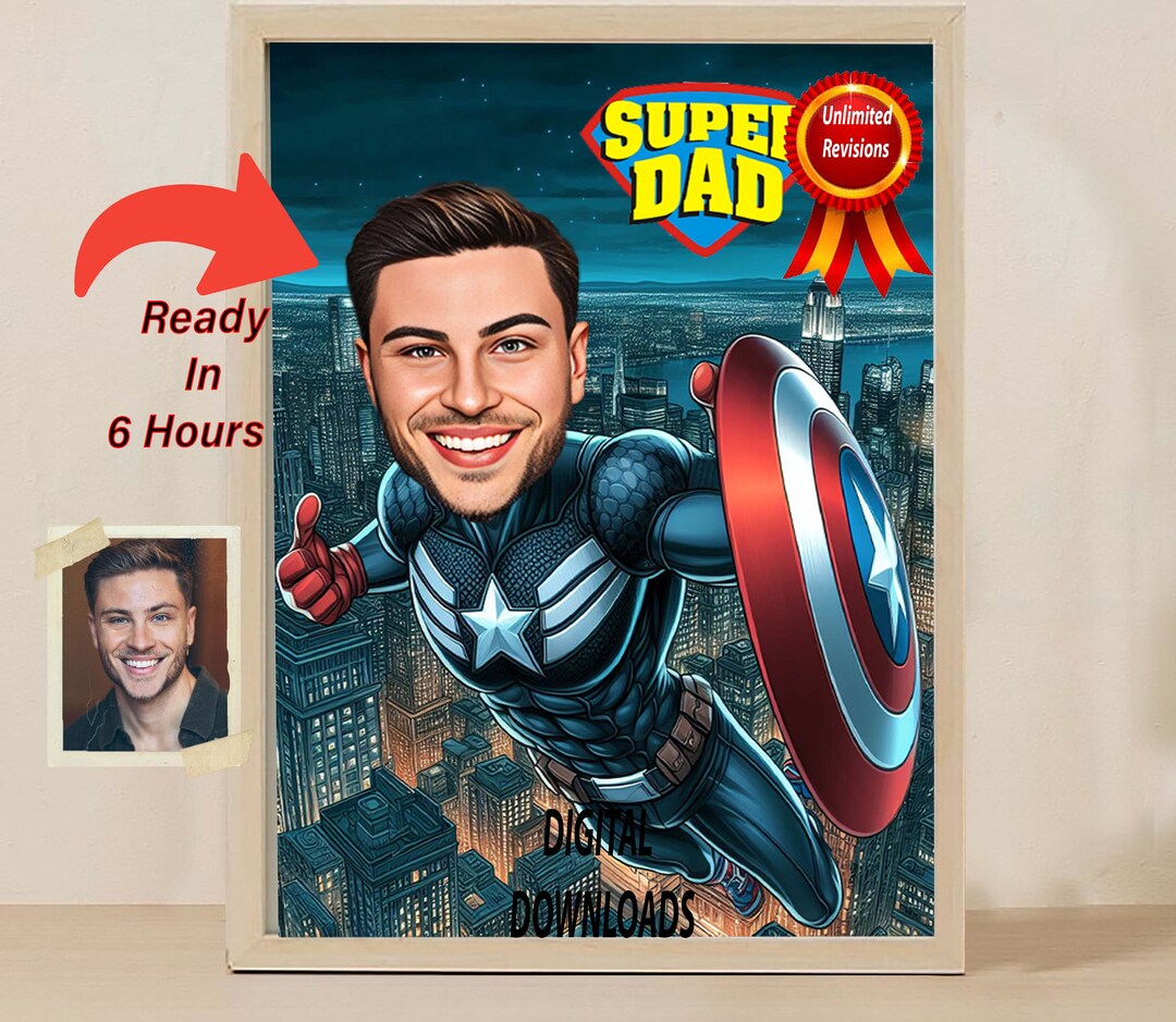 DYNAMIC FATHERS DAY Caricature Super Dad Cartoon Portrait Unique Gift ...