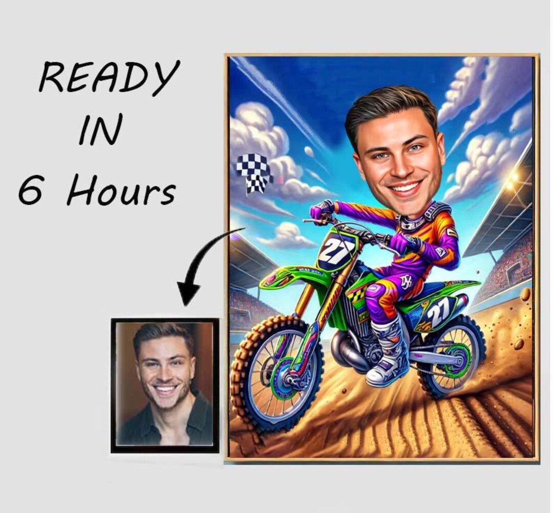Custom Motocross Caricature ,cartoon Portrait, Dirt Bike Portrait, Gift ...