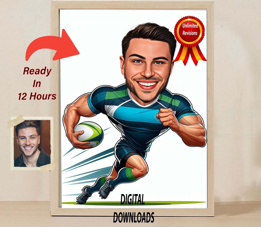 Custom Rugby Caricature Cartoon Drawing From Photo Rugby Potrait Gift ...