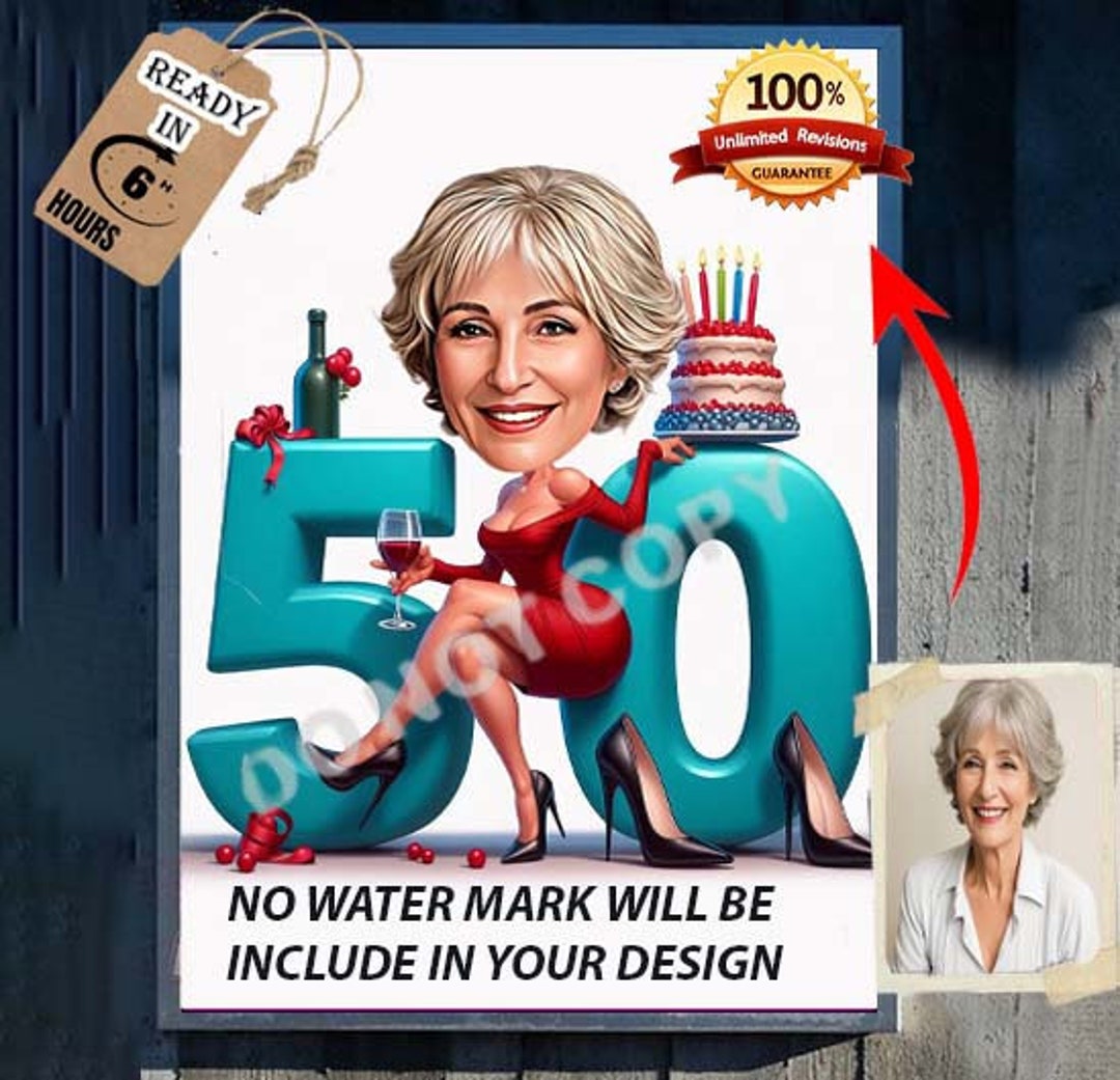CUSTOMIZED 50TH BIRTHDAY Caricature ,happy 50 Birthday Cartoon Portrait ...