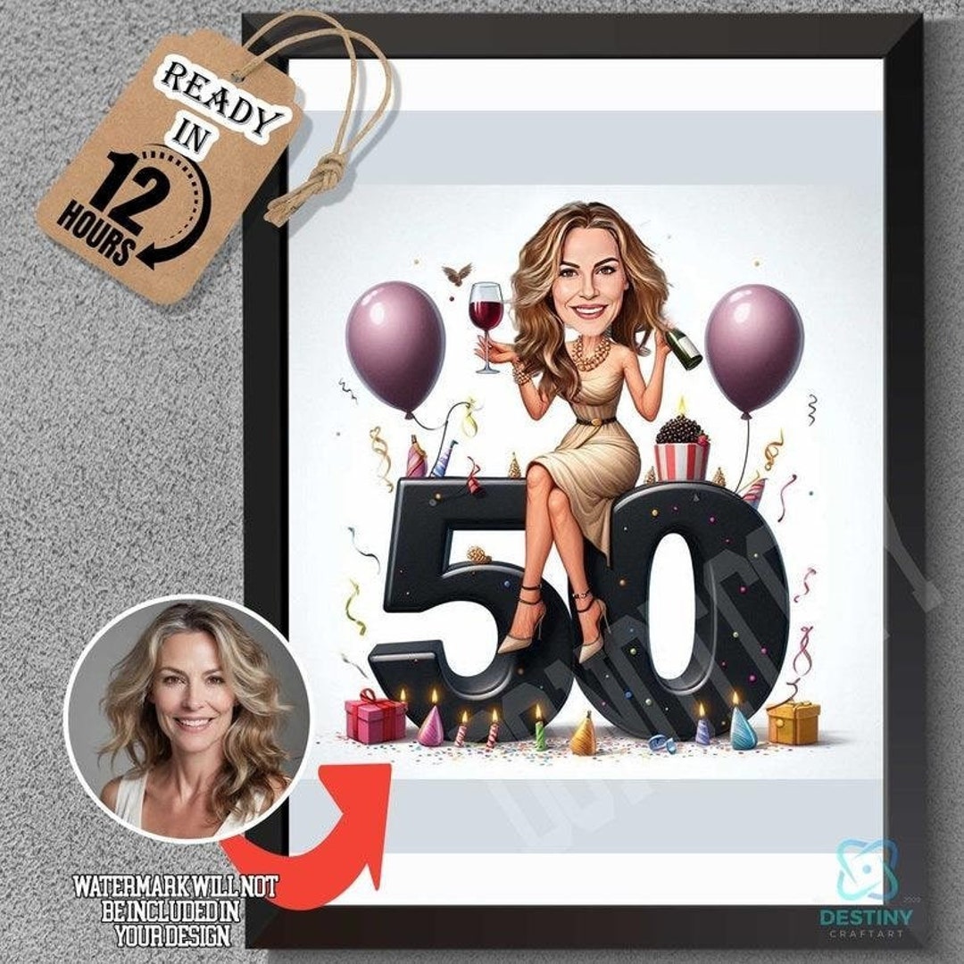 Customized 50th Birthday Caricature From Photos, Happy Birthday Cartoon ...