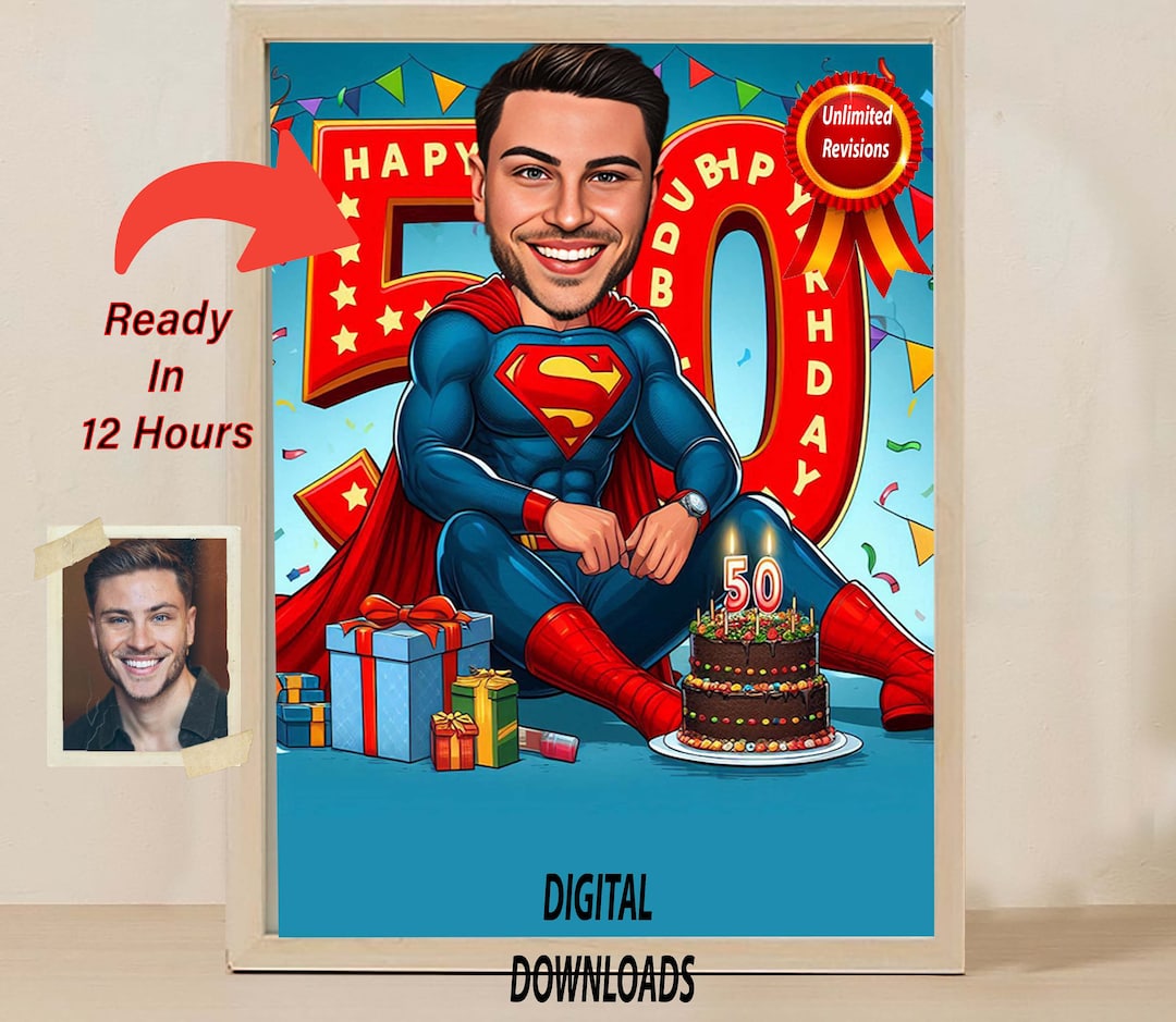 50th Birthday Caricature Cartoon Birthday Superman Caricature Birthday ...