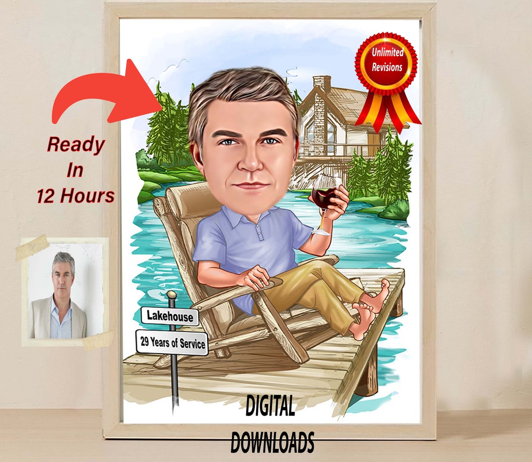 Retirement Caricature Cartoon Drawing From Photo Retirement Gift ...