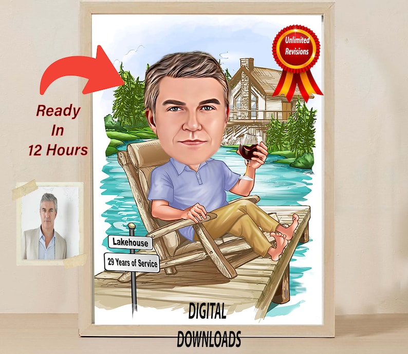 Retirement Caricature Cartoon Drawing From Photo Retirement Gift ...