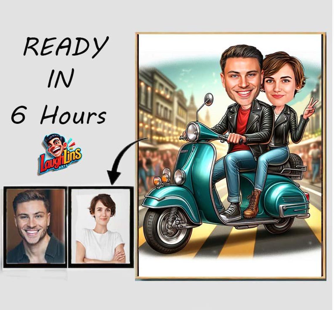 Custom Scooter Couple Portrait | Custom Vespa Caricature | Vespa ...