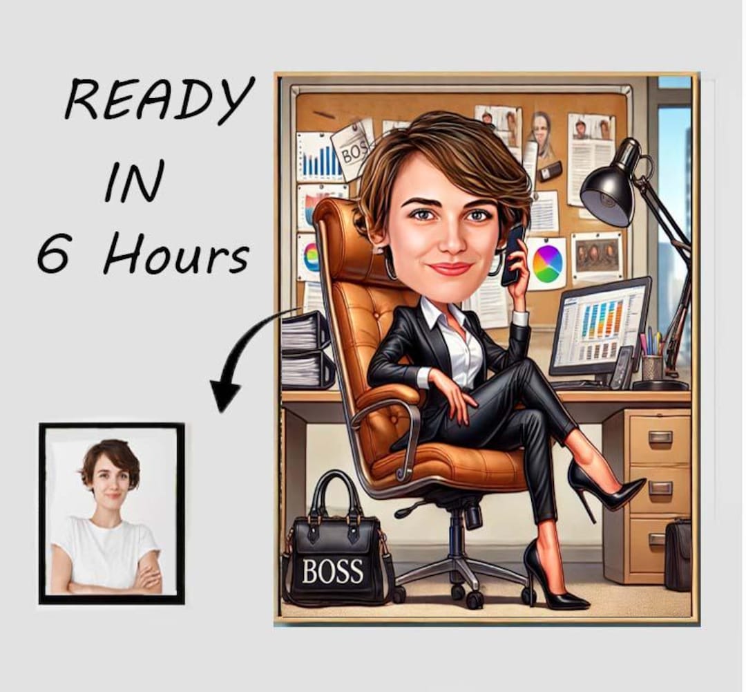 Personalised Female Boss Cartoon Portrait, Custom Boss, Caricature Drawing, Funny Caricature ...