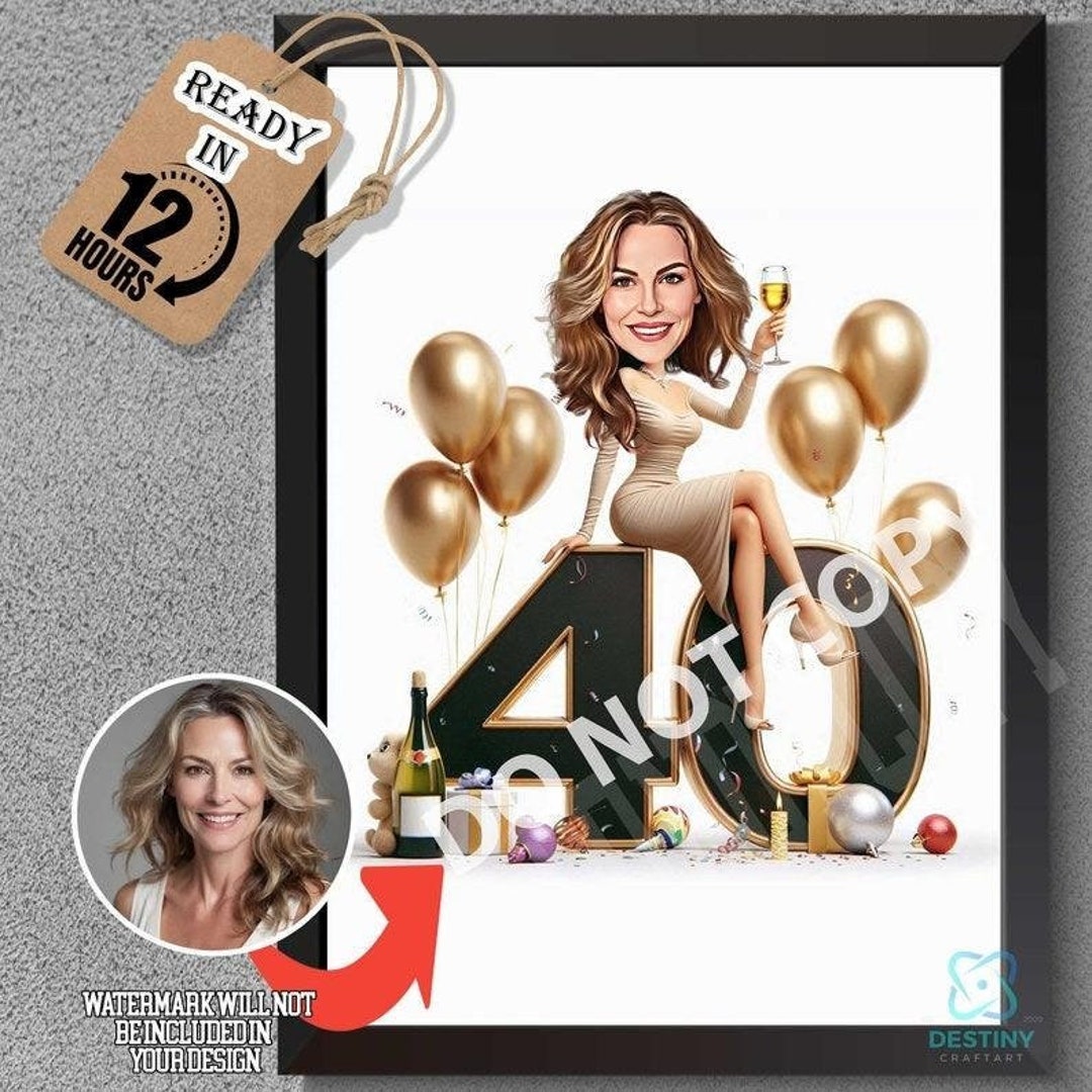 Customized 40th Birthday Caricature From Photos, Happy Birthday Cartoon ...