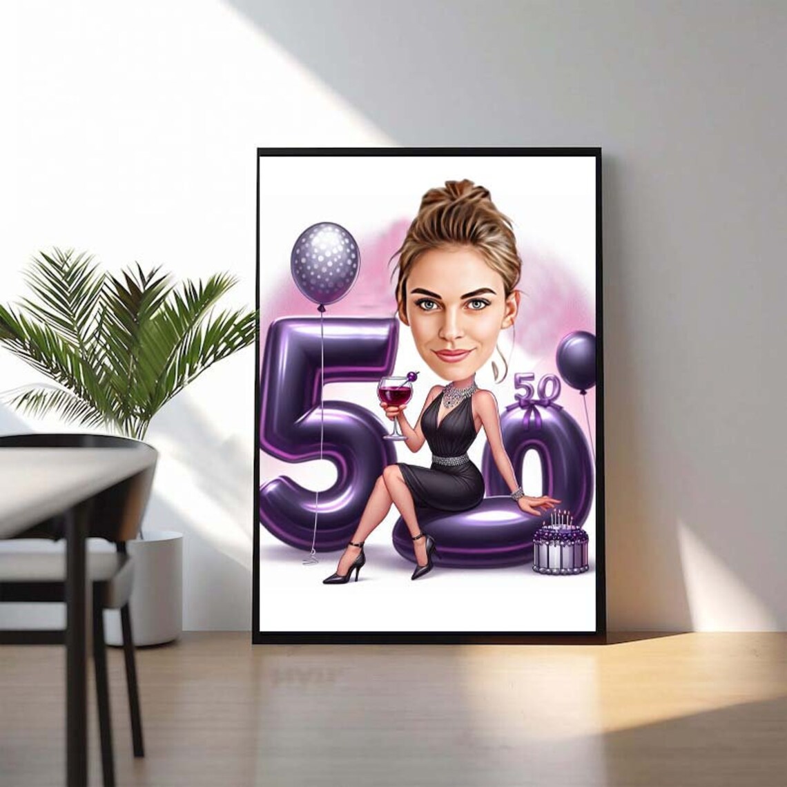 50th Birthday Caricature Cartoon Drawing From Photo Unique Wall Decor ...