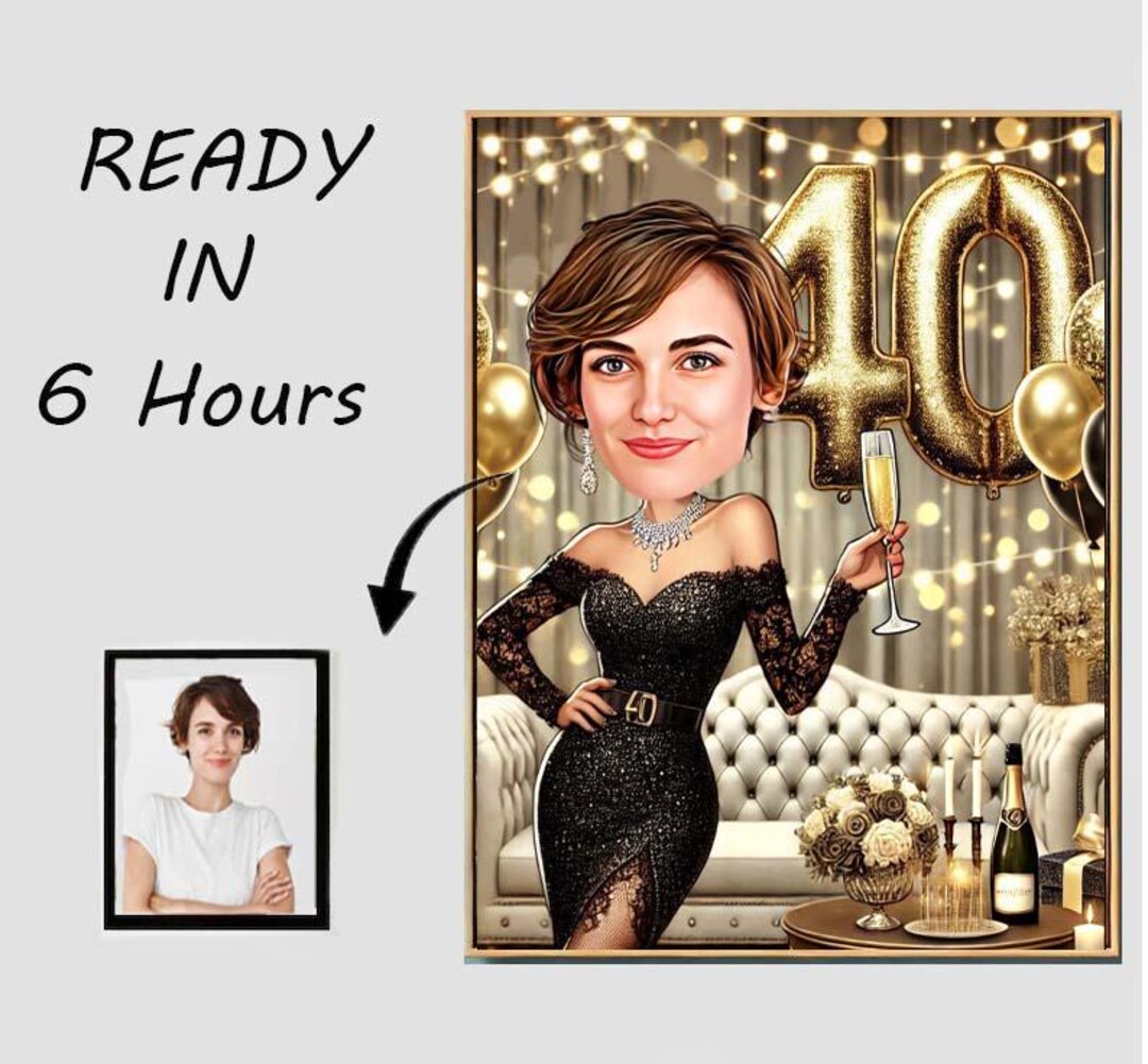 Personalised 40th Cartoon Portrait, Custom Happy Birthday Caricature ...