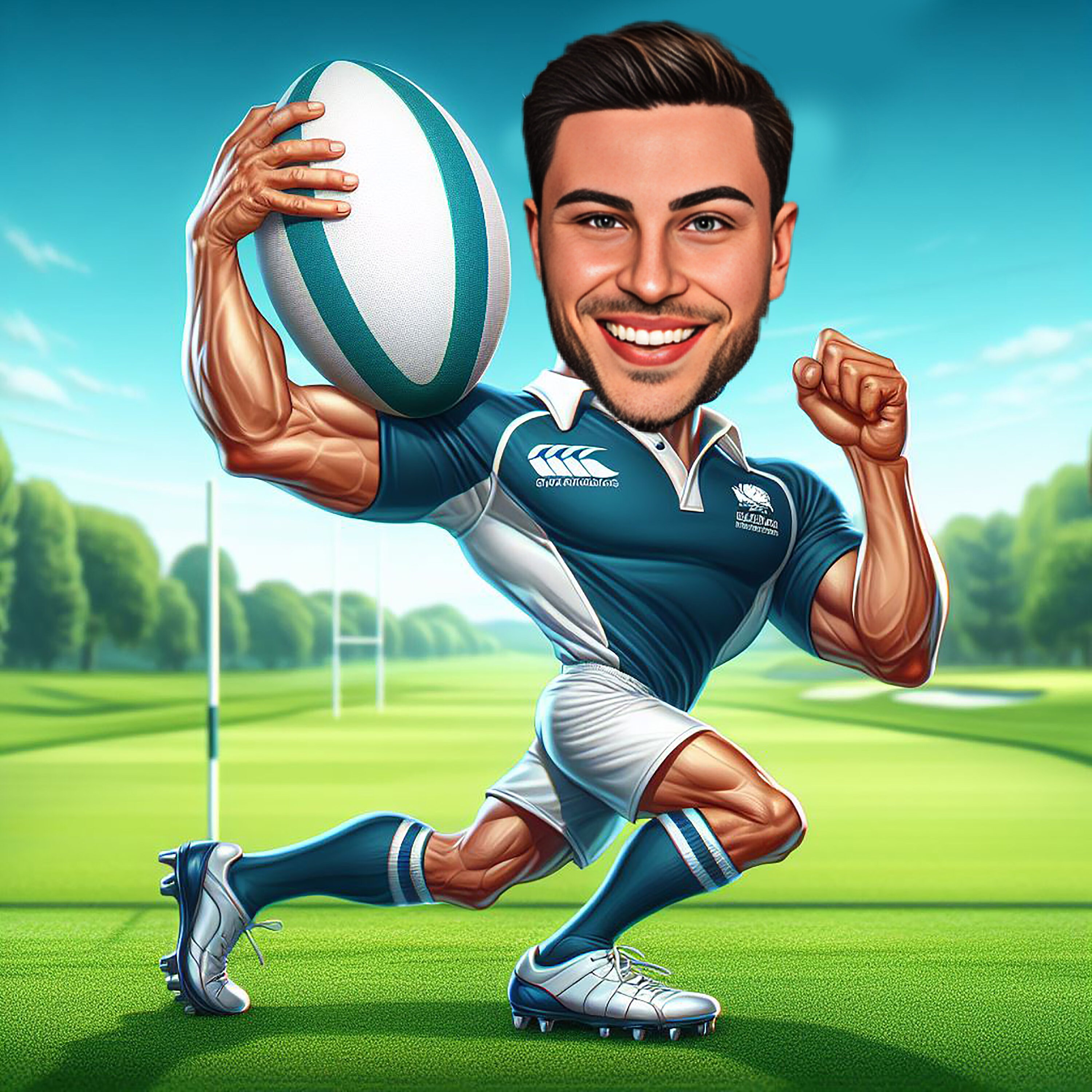 RUGBY PLAYER CARICATURE Cartoon Drawing From Photo Unique Wall Decor ...