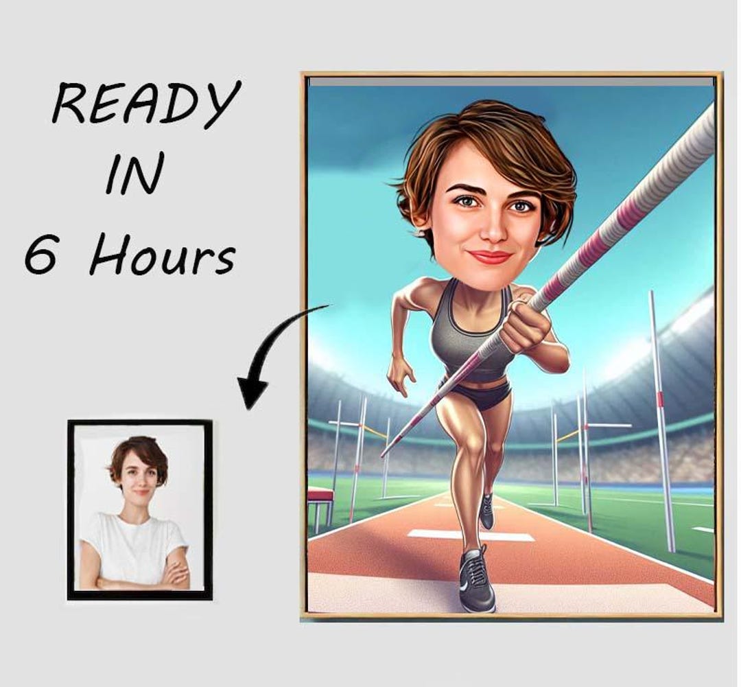 Custom Pole Vaulting Caricature ,pole Vaulting Cartoon Portrait ...