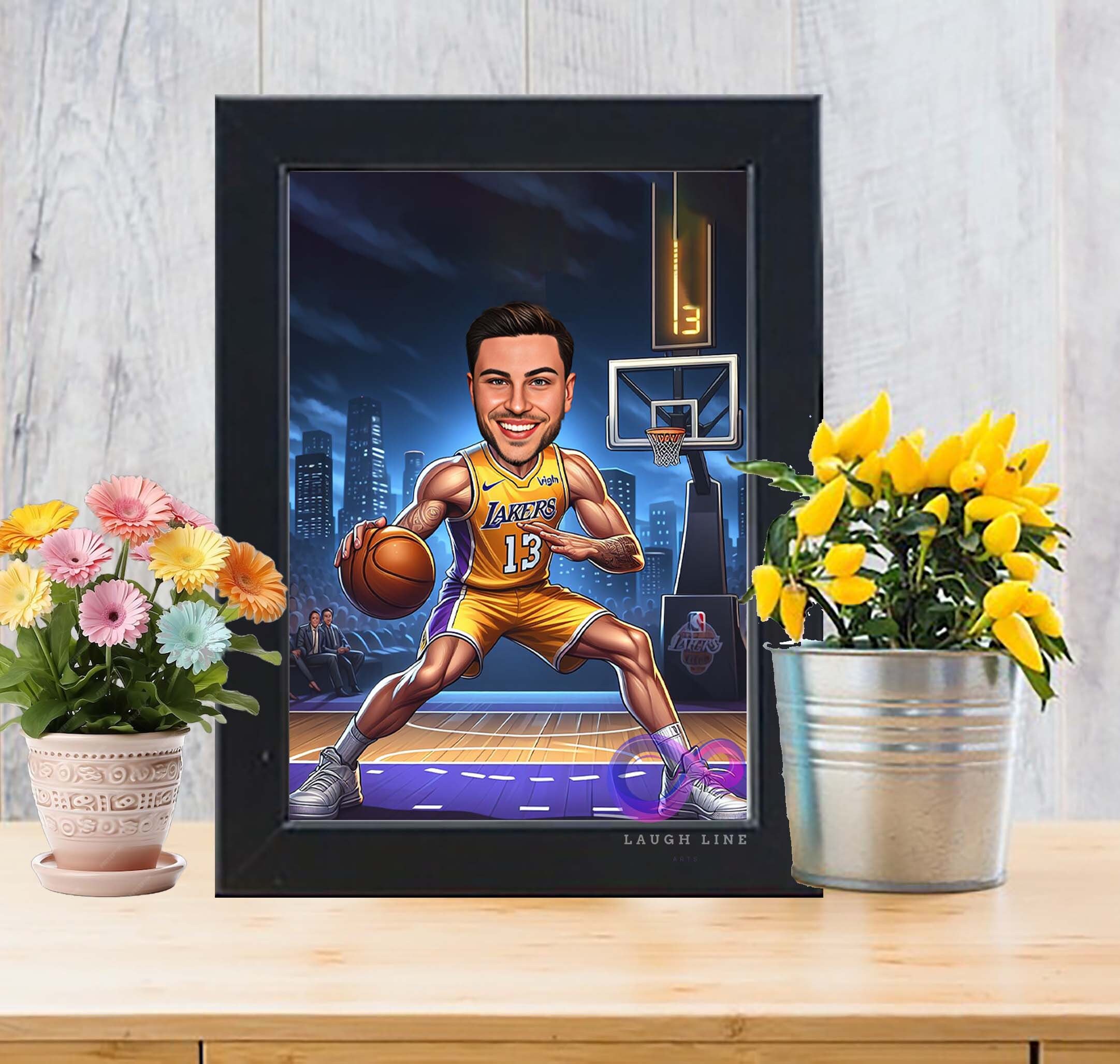 CUSTOM BASKETBALL TEAM Caricature Lakers Cartoon Portrait Gift for Los ...
