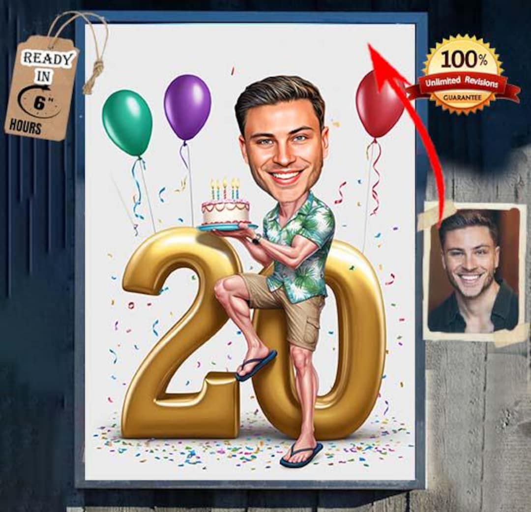 Custom 20th Birthday Cartoon Caricature | Personalized Digital Artwork ...