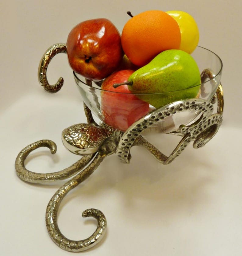 Handmade Cast Aluminum Octopus Design With a Glass Bowl/ 310010 - Etsy