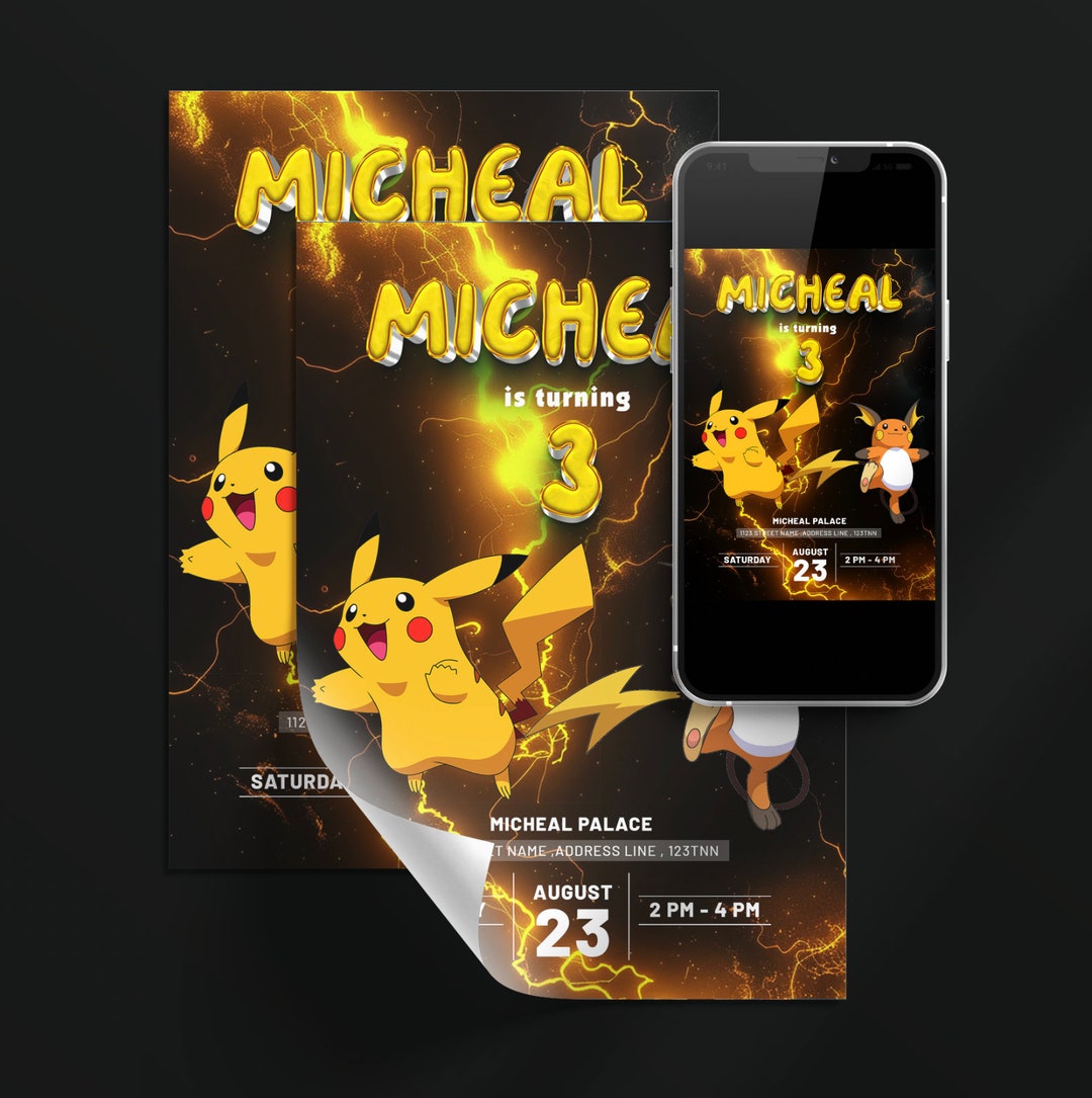 Editable Pikachu Birthday Invitation Digital Birthday Template ...