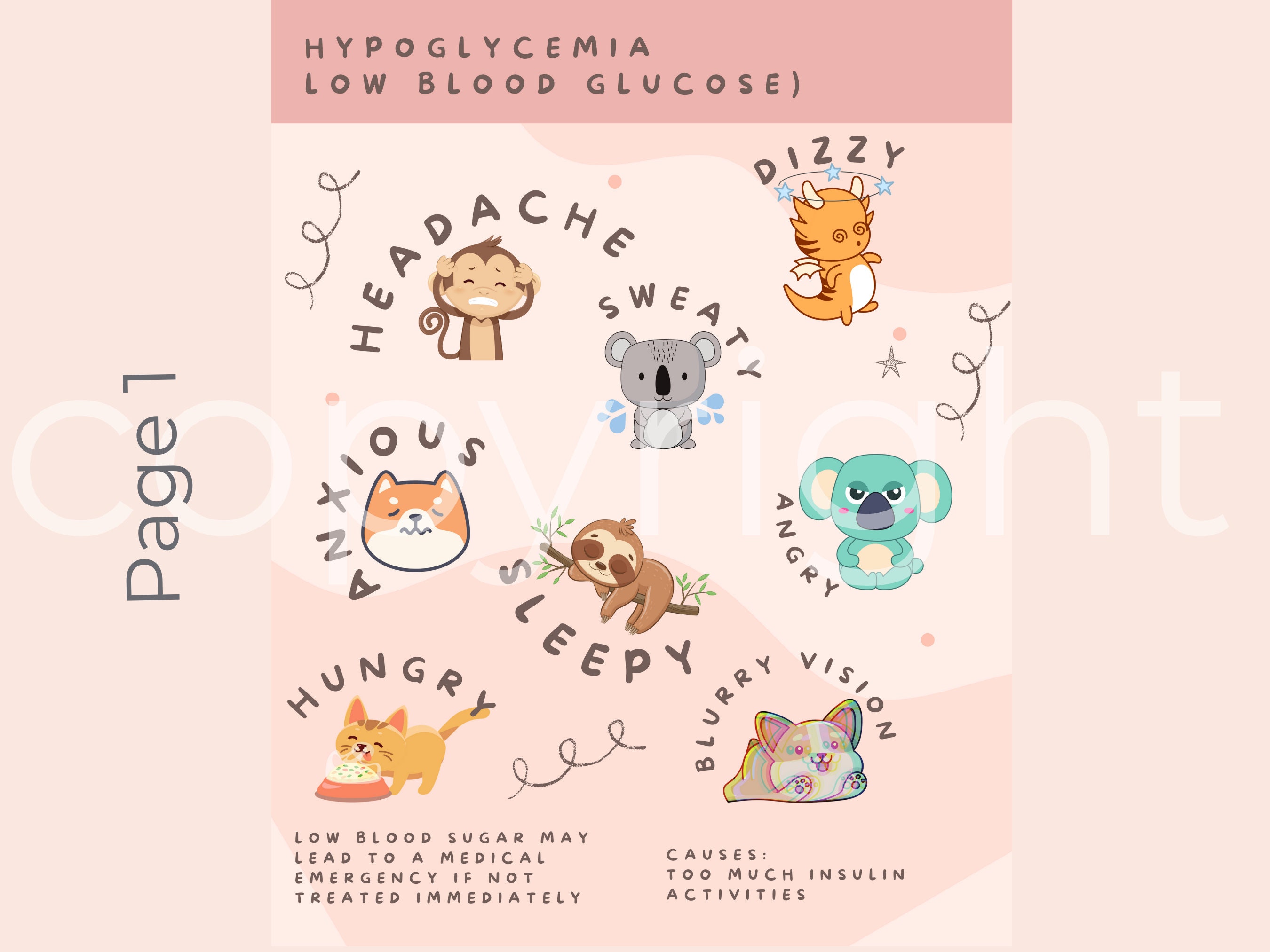 Diabetes Blood Sugar Warning Signs and Symptoms Cute Cartoons | Digital ...