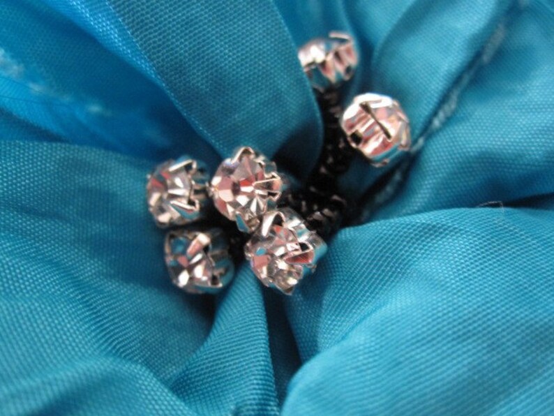 Blue Silk Flower Rhinestone Pin Hair Millinery Shabby - Etsy