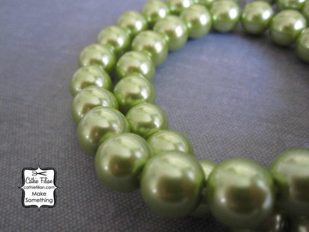 Lime Green Pearl Beads - 1 Strand, 16" Inches of Pearls - 10mm - Glass ...