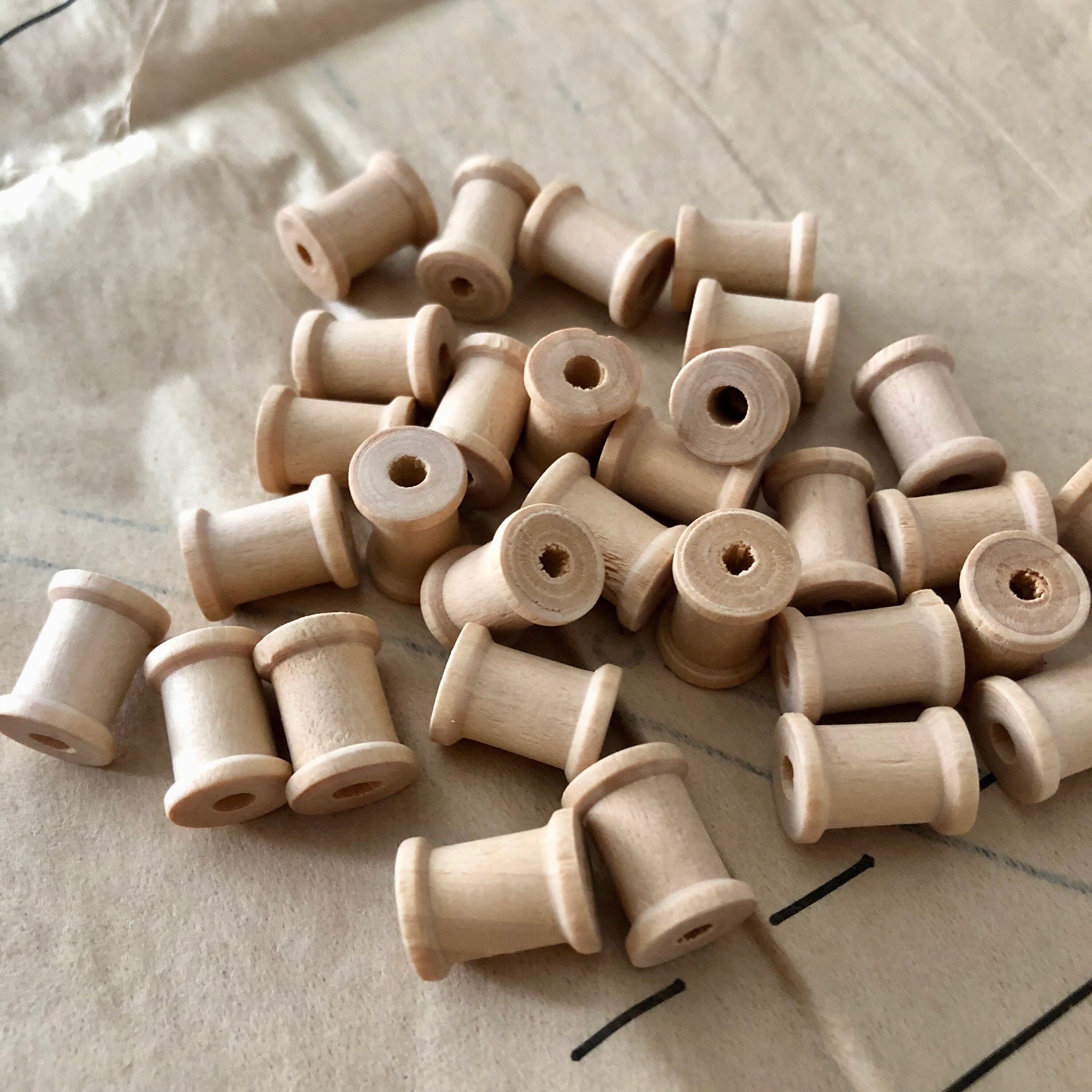 30 Mini Spools Natural Wood Wooden Scrapbooking | Etsy