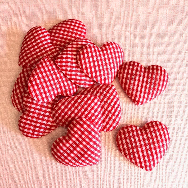 Heart Puffy Applique 12 PCS Red Checkered Sewing Trim | Etsy