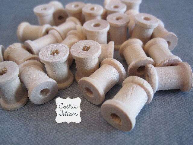 30 Mini Spools Natural Wood Wooden Scrapbooking | Etsy
