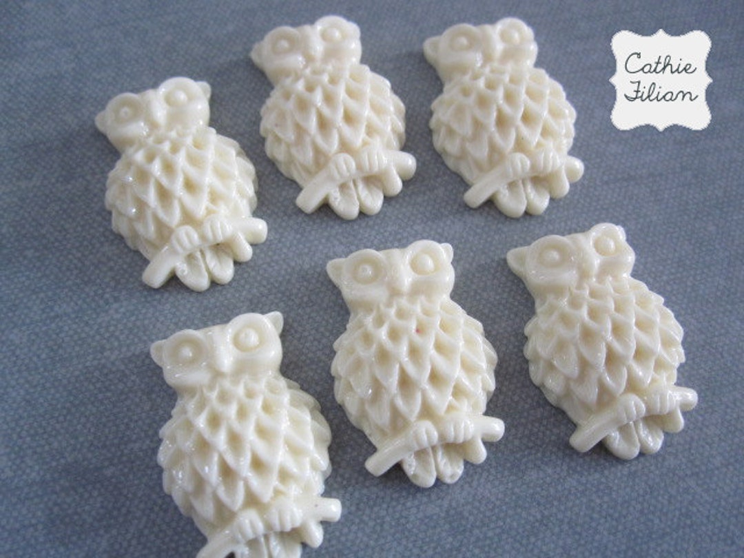 6 Resin Owl - Ivory Cabochon - DECODEN, Scrapbooking, Jewelry Design ...