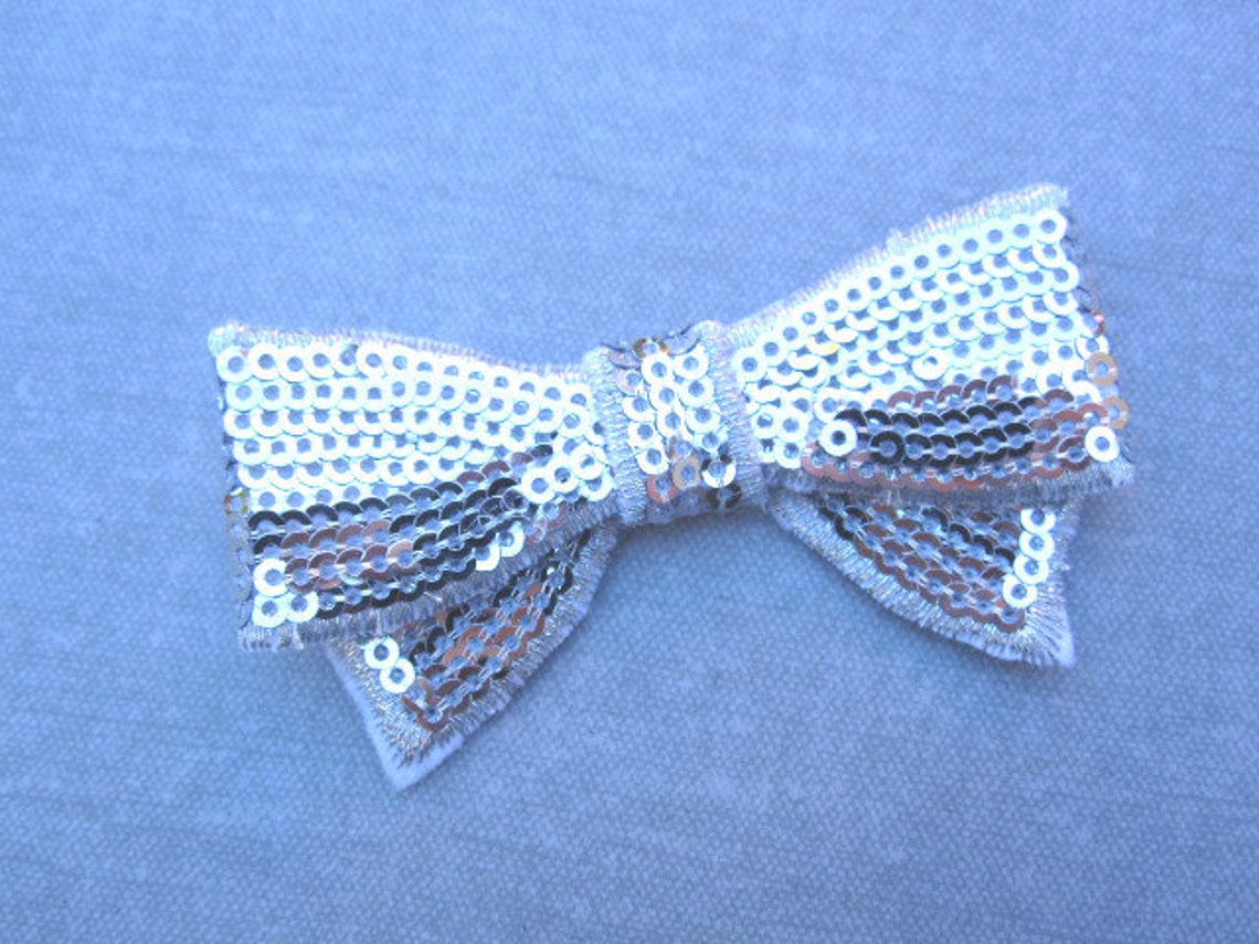 Silver Sequin Bow Applique Millinery Hair Bows - Etsy