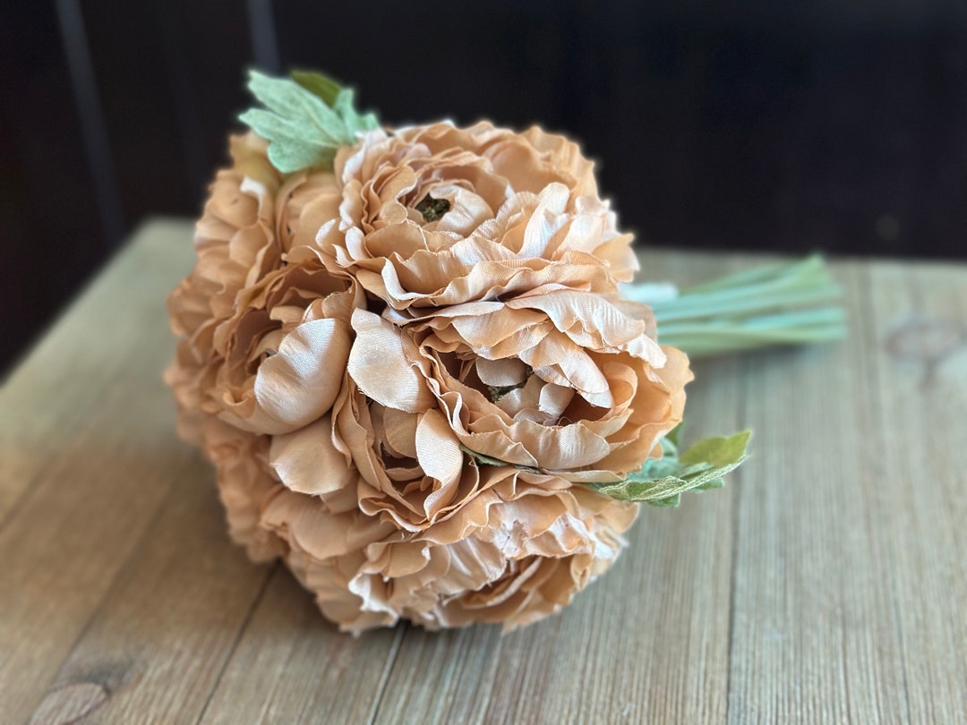 Rose Bouquet, Tea Stain Natural Tan, Silk Flowers, Wedding Bridal ...