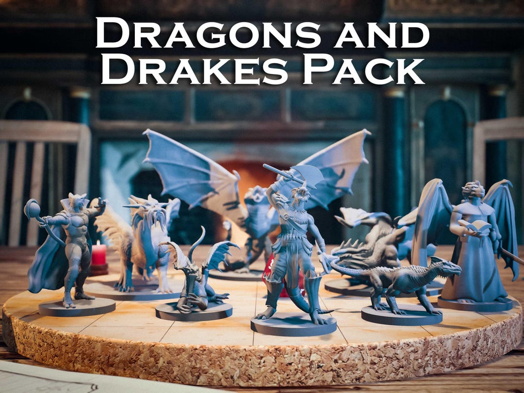 Dragons and Drakes Pack | 8 Miniatures Starter Set 28mm Scale Dnd D&D ...