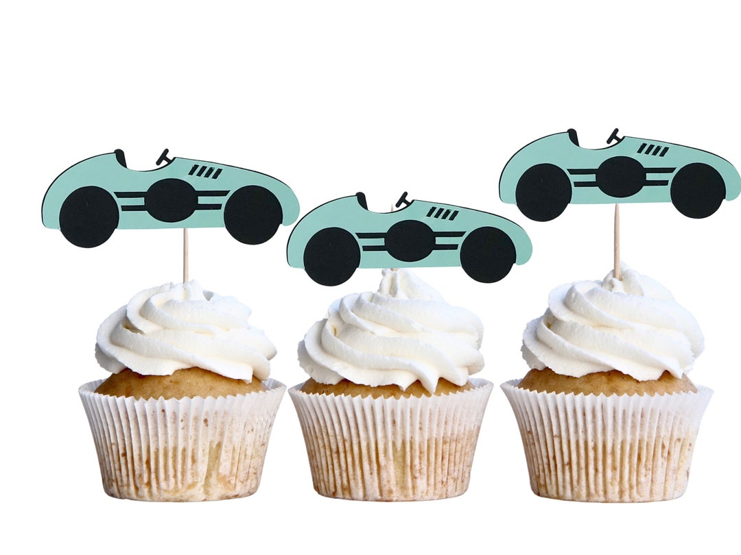 Neutral Race Car Toppers/ Retro Race Car Cupcake Toppers. Race Car ...