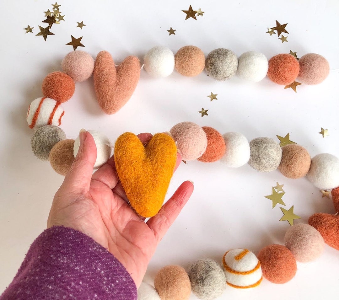 Boho Golden Felt Ball Pom Pom Valentine’s Garland/ Valentine Decor ...