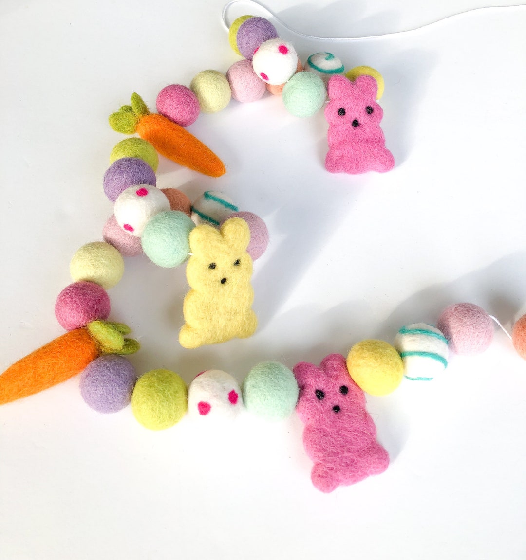 Spring Peep Easter Felt Pom Pom Garland/ Easter Carrot Decor/ Spring ...