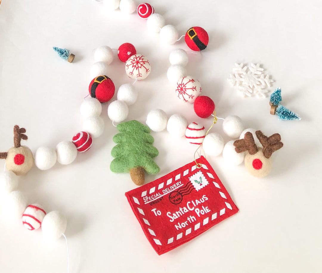 NEW Letter to Santa Christmas Holiday Felt Garland/ Santa White and Red ...