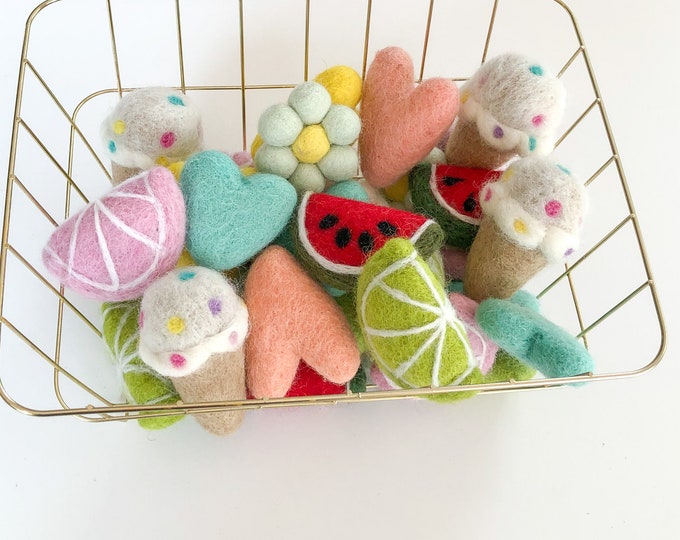Bundle of 10 Summer Wool Felt Shapes Ice Cream, Watermelon, Lemon ...