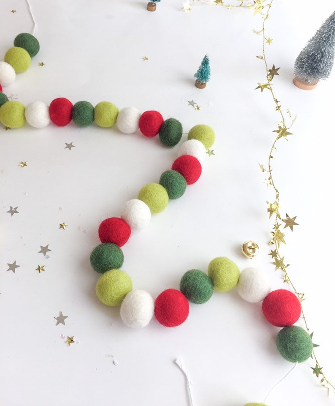 Red Green Christmas Holiday Felt Ball Pom Pom Garland/ Holiday Garland ...