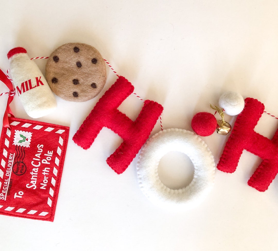 Santa Milk & Cookie Christmas Holiday Felt Garland/ Santa White and Red ...