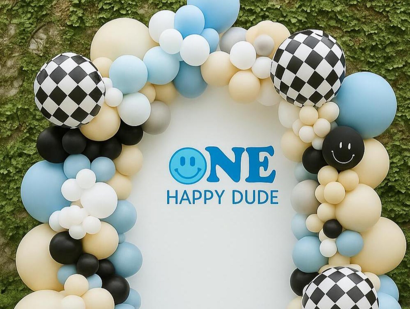 Happy Dude Blue Retro Balloon Arch Garland, One Happy Dude Party Decor ...