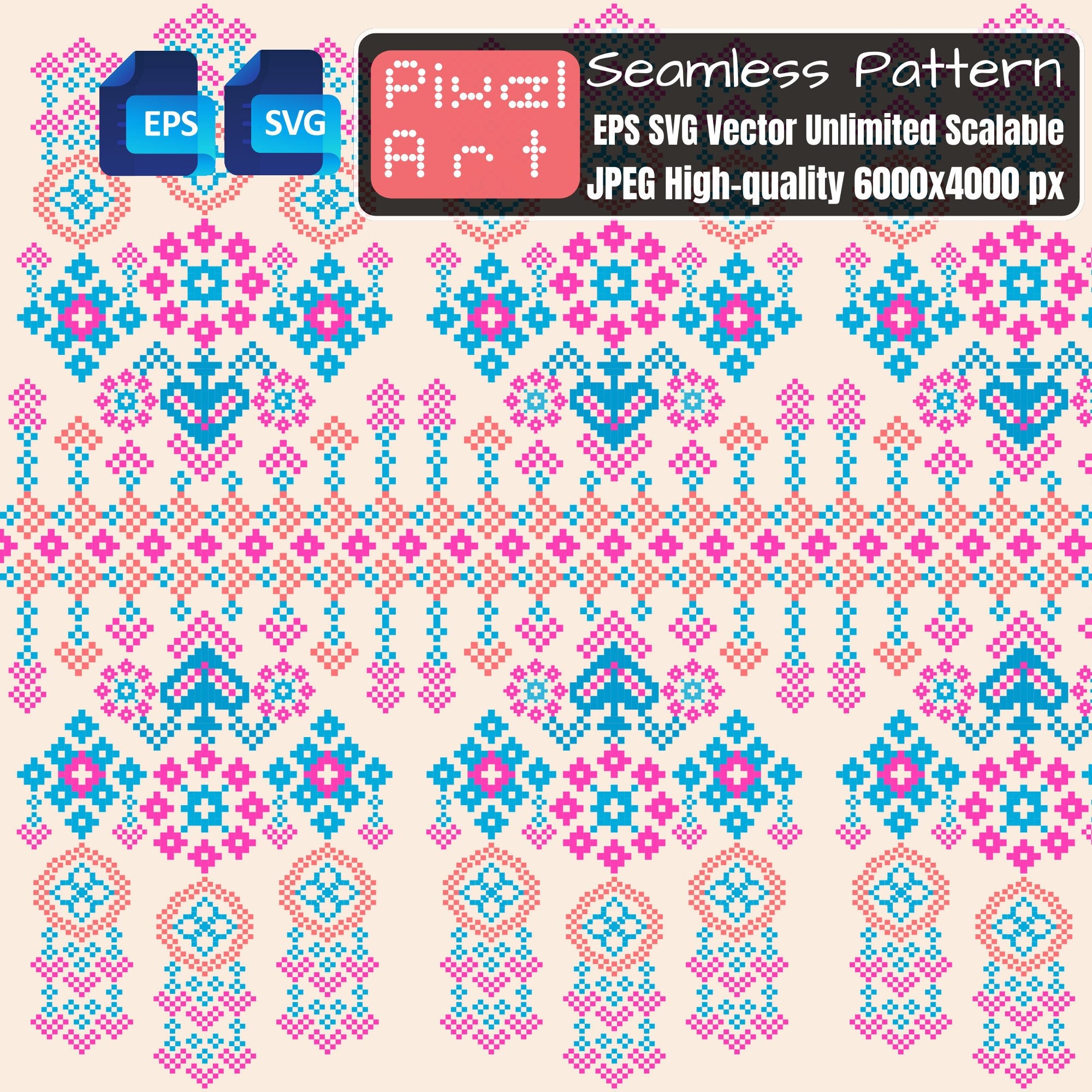 Cross Stitch Seamless Pattern, Traditional Pixel Geometric Abstract ...