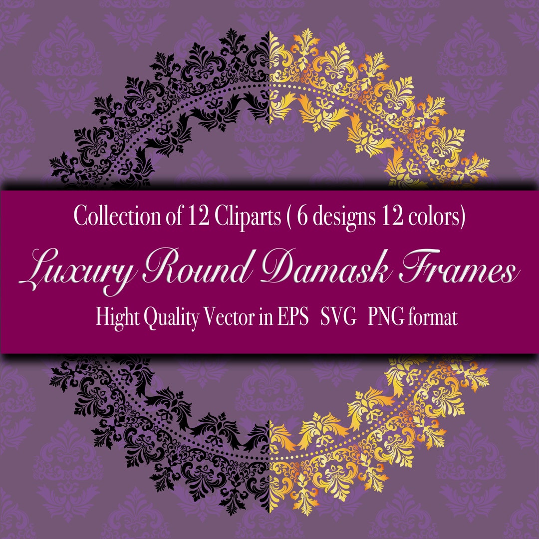 Damask Pattern Abstract SVG Vector,wreath Embroidery,golden Metallic ...