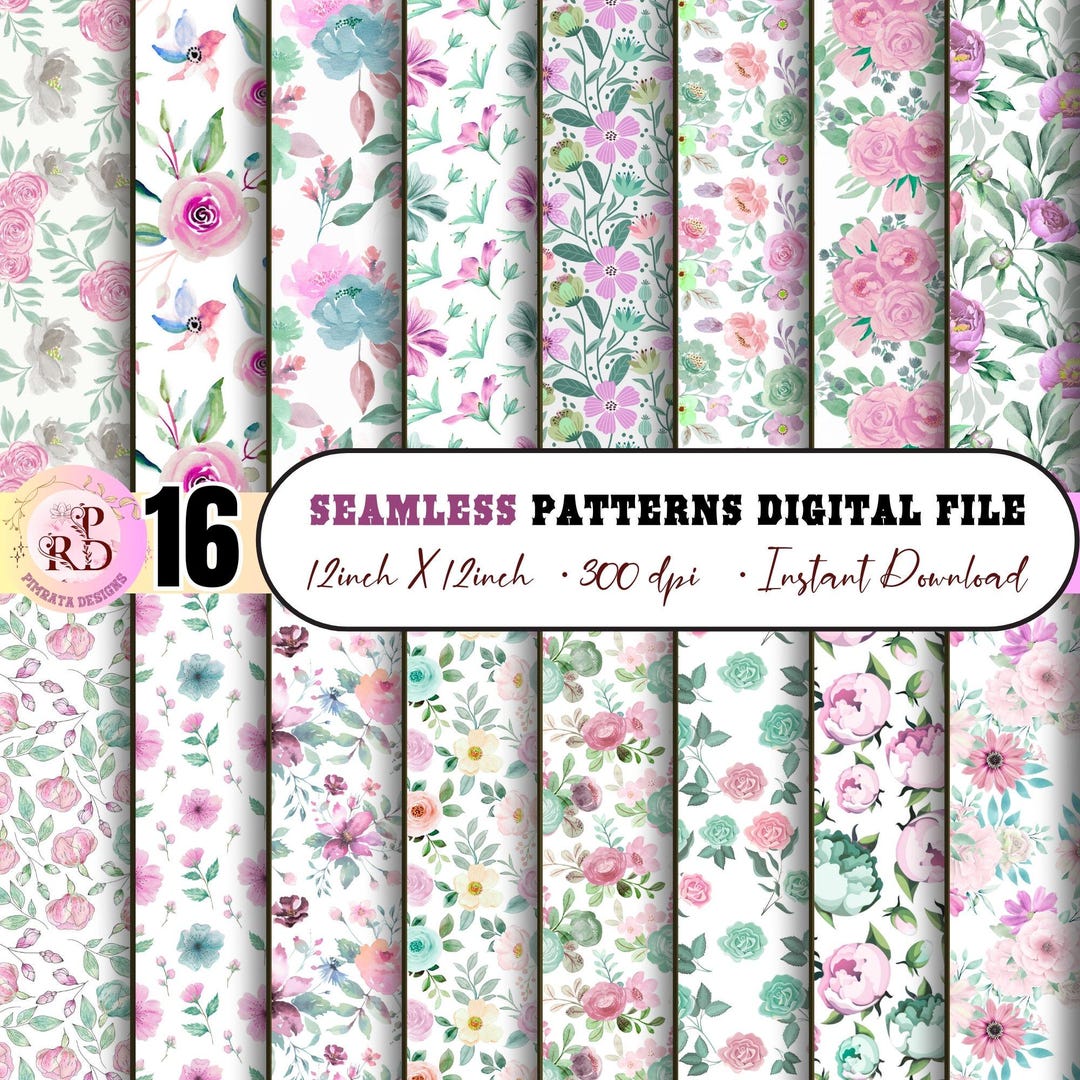 Watercolor Floral Digital Paper Pack: Shabby Chic Pink & Mint (digital ...