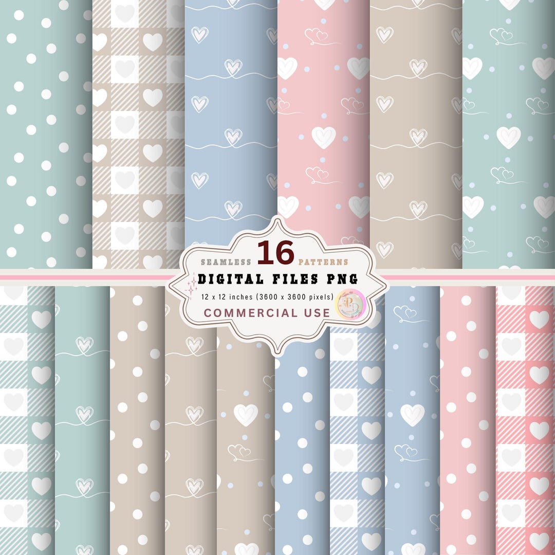 Pastel Baby Digital Paper: Heart & Polka Dot Patterns (digital Download ...