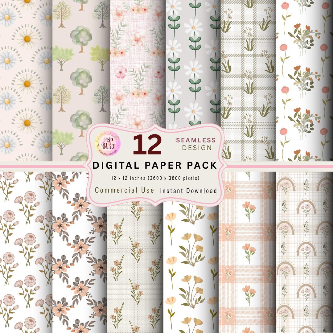 Boho Floral Seamless Paper Pack, Pastel Watercolor (digital Download ...
