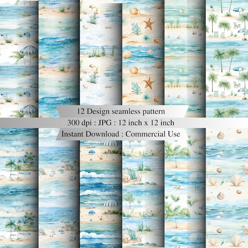 Seamless Tropical Beach Pattern Palm Trees, Ocean View, Summer Vacation ...