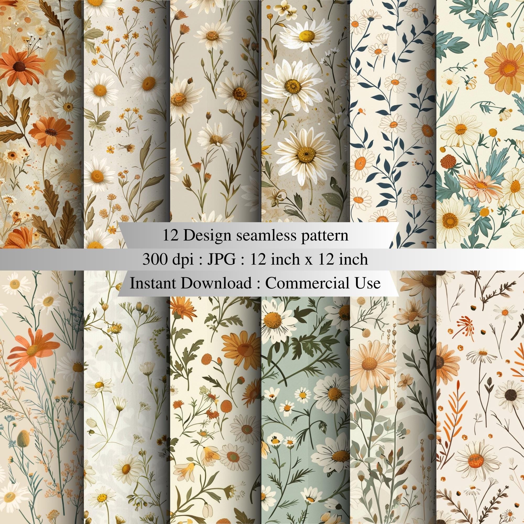 Vintage Wildflower Seamless Pattern Floral Printable Digital Download ...