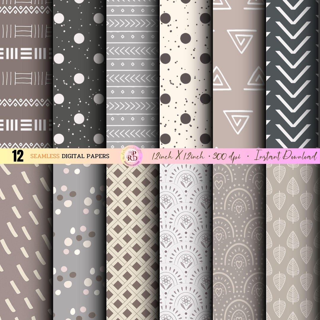 Boho Neutral Digital Paper, Doodles Scrapbook, Paper Boho Seamless ...