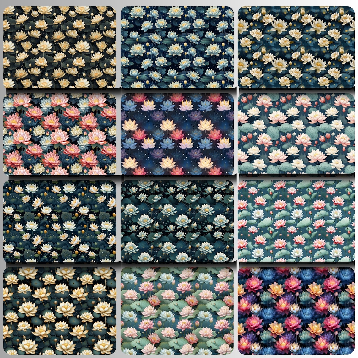 Lotus Flower Seamless Patterns Printable Digital Download 12 Designs ...