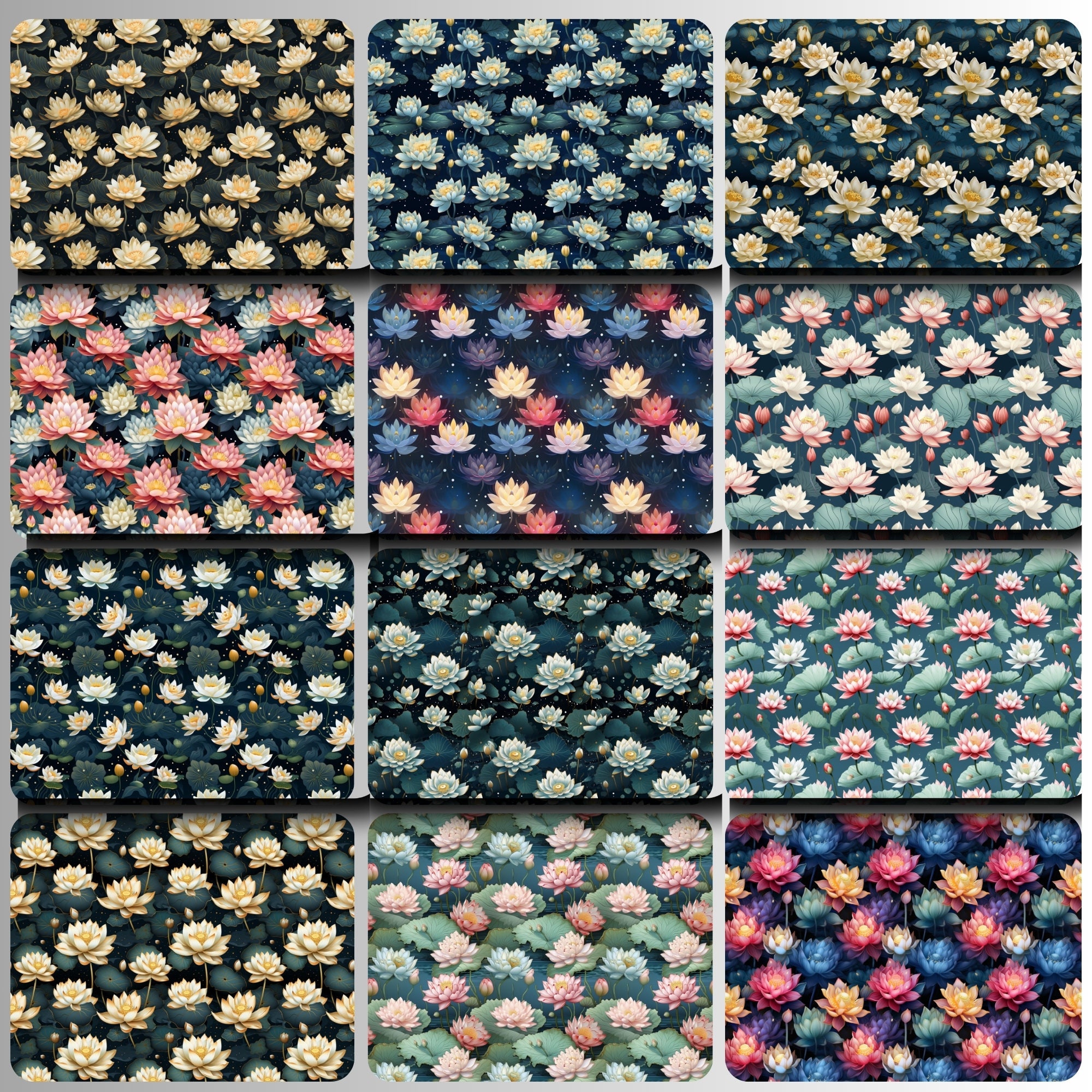 Lotus Flower Seamless Patterns - Printable Digital Download | 12 ...