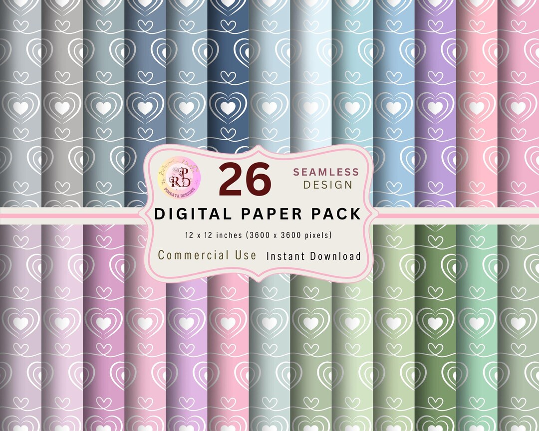 Heart Digital Paper Pack: 26 Pastel Valentine PNG Patterns (digital ...